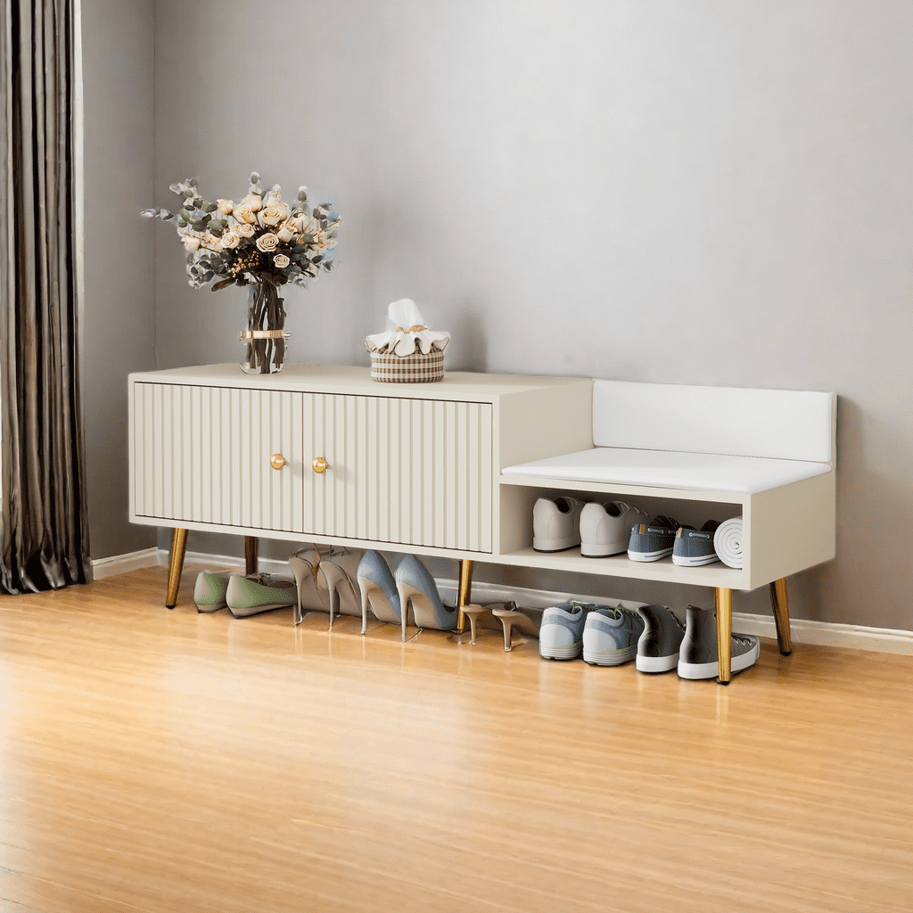 Modern Shoe Storage Bench with Hidden Storage and Upholstered Cushions ...