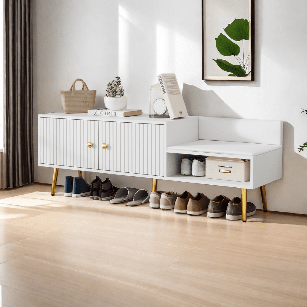Modern Shoe Storage Bench with Hidden Storage and Upholstered Cushions ...