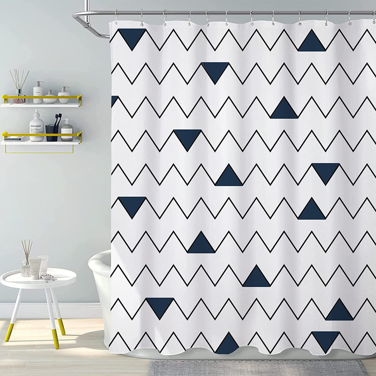 Modern Shower Curtain Navy Blue And White Geometry Bathroom Shower