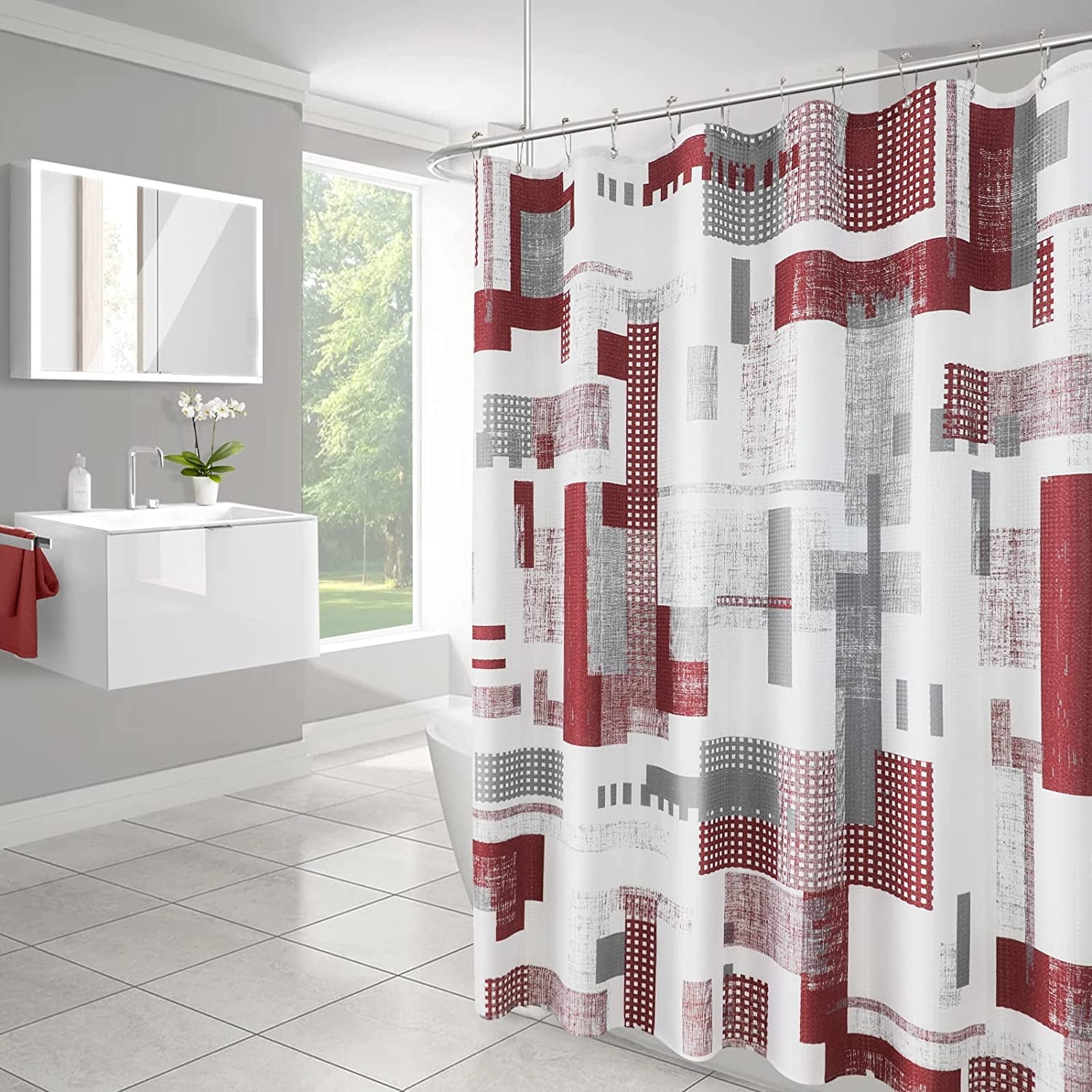 Modern Shower Curtain Set Red Shower Curtain for Bathroom Waterproof ...