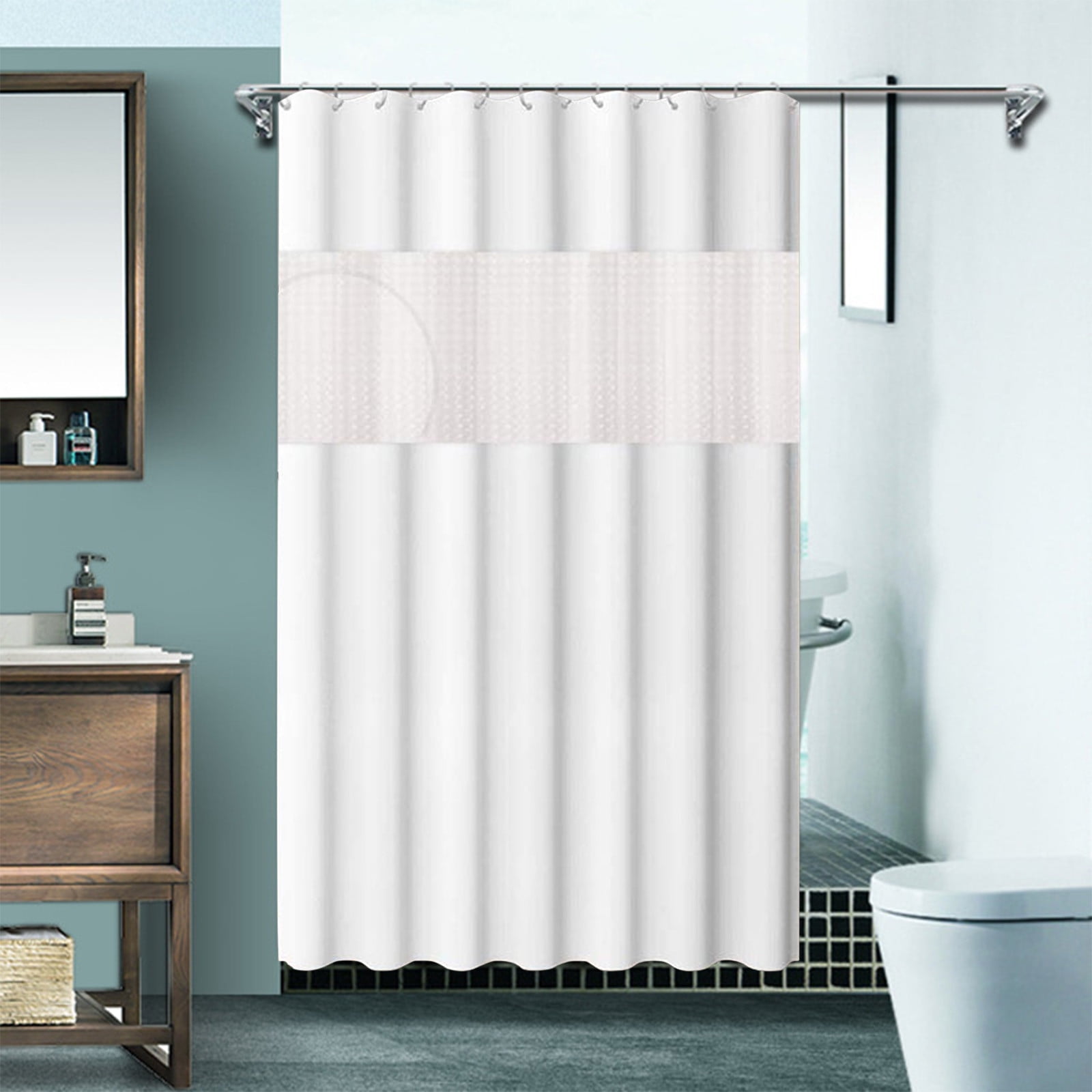Modern Shower Curtain with See-Through Top - 72x72 Inch Water-Repellent ...