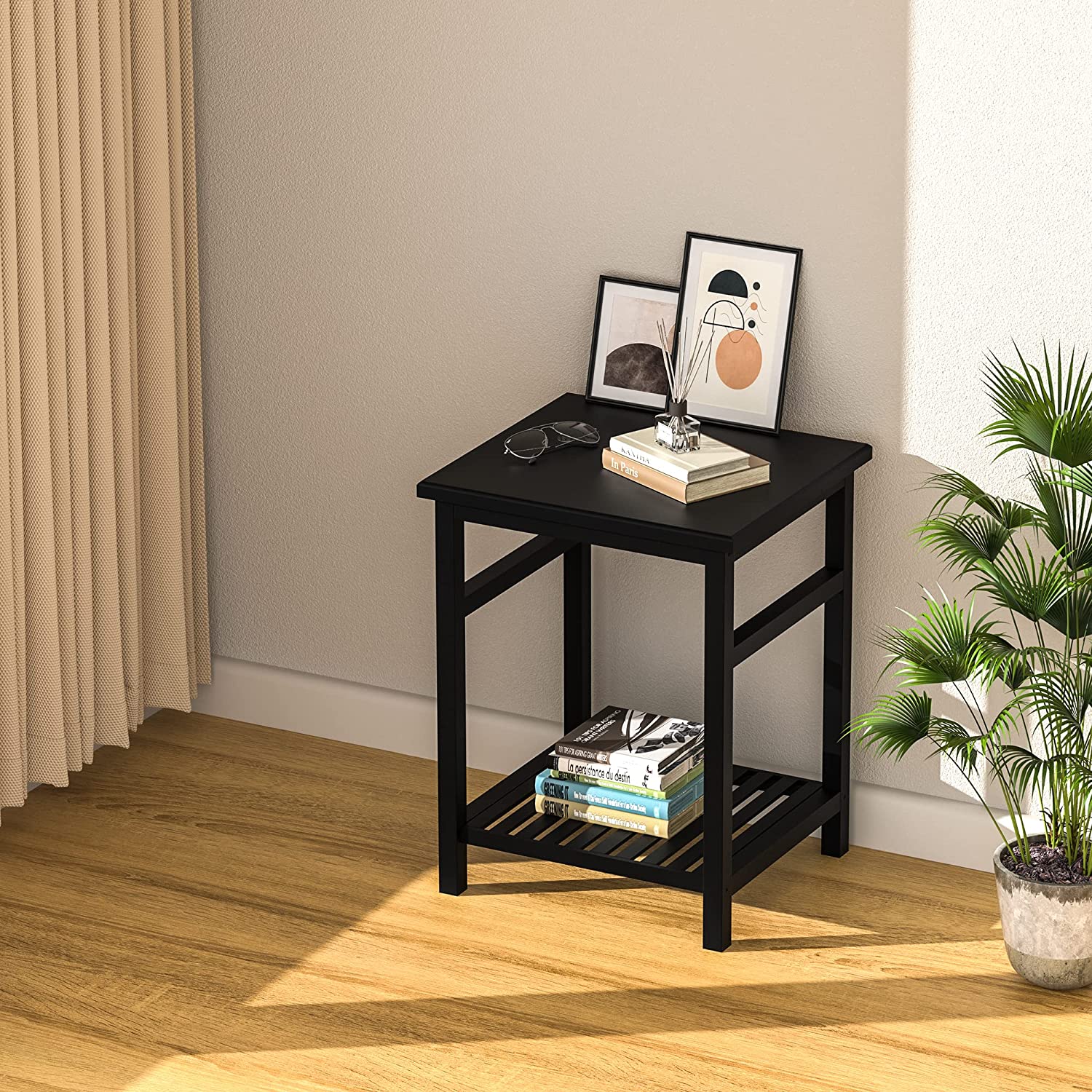 Modern Side Table with Open Shelf, Rectangular Bamboo Sofa Side Table ...