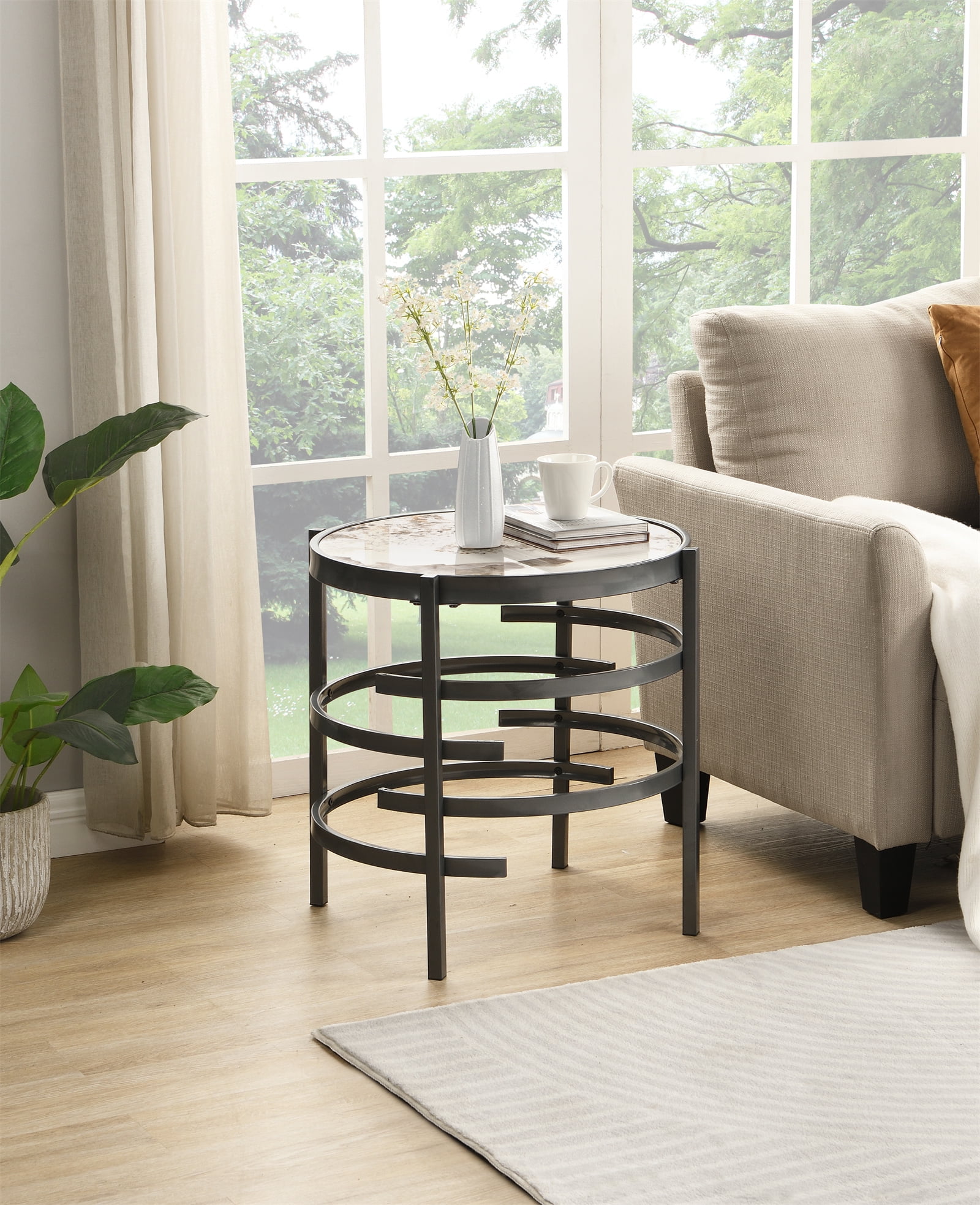 Modern Side Table, Small Coffee Table with Sintered Stone Tabletop and ...