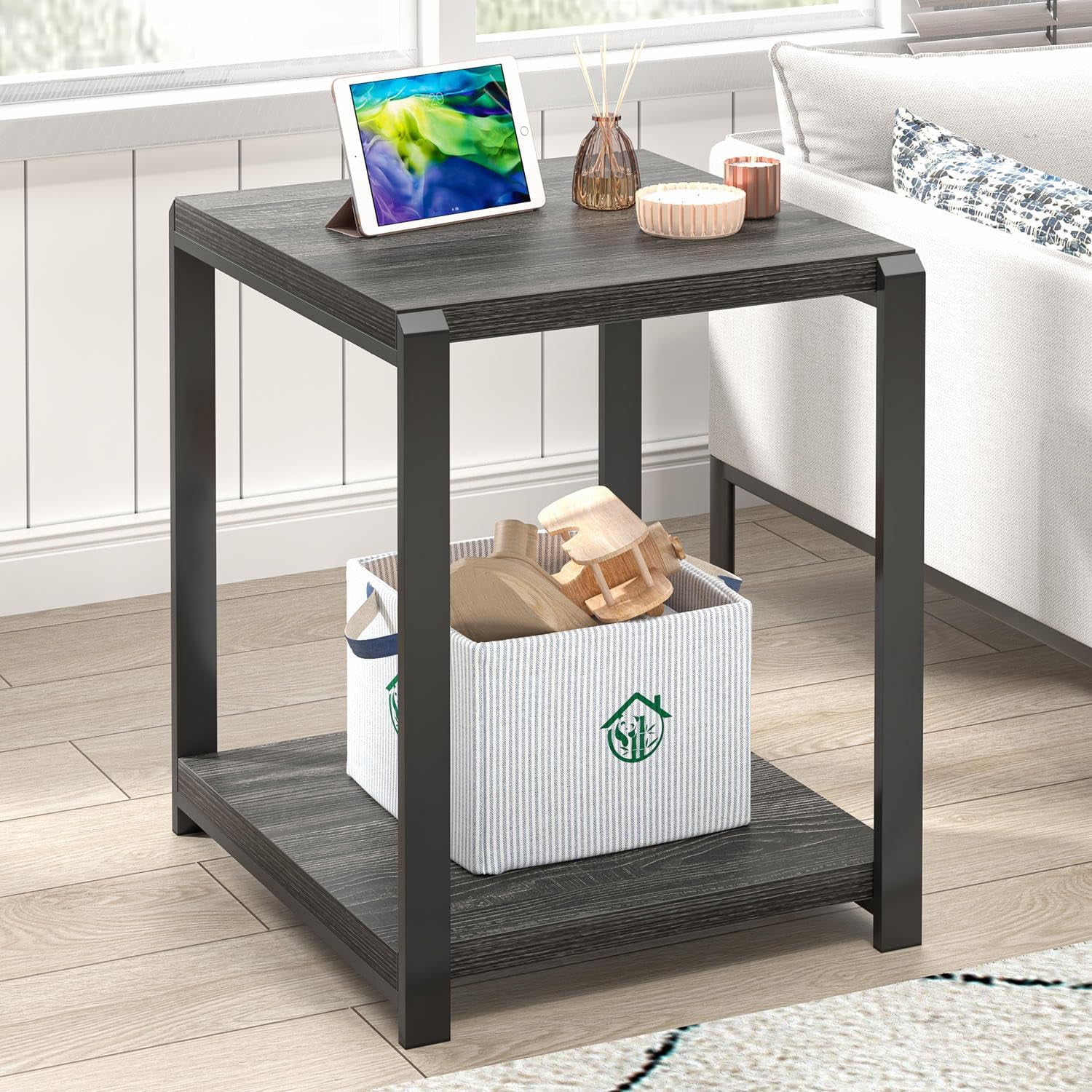 Modern Side Table, Square End Table with Storage Shelf for Living Room ...