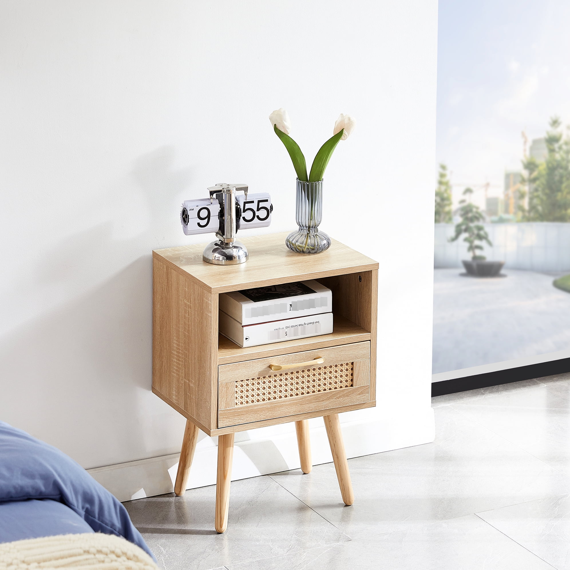Modern Side Table With Solid Wood Legs, 16.17" - Strong And Stable ...
