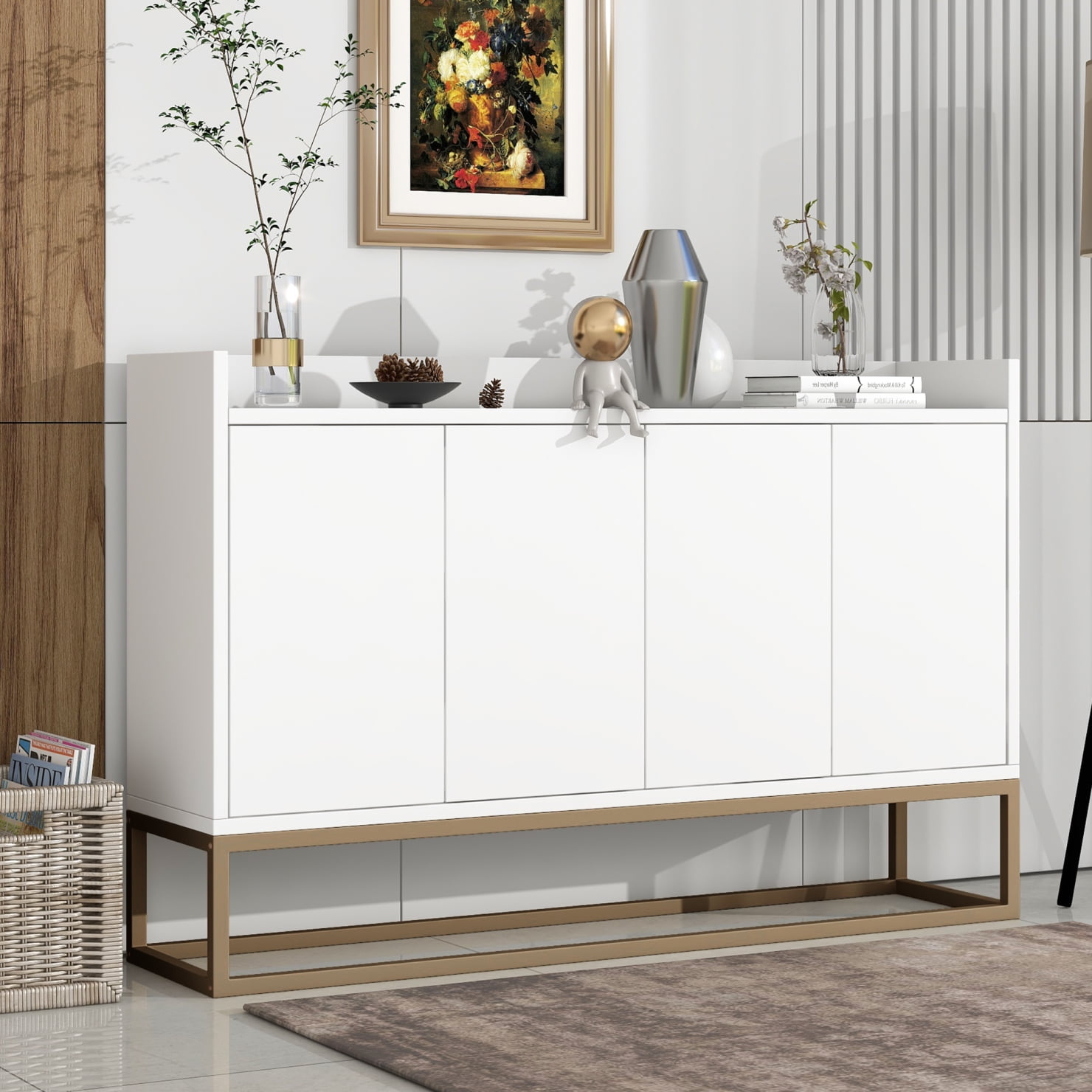 Modern Sideboard with 4 Doors, Elegant Buffet Cabinet with Shelves ...