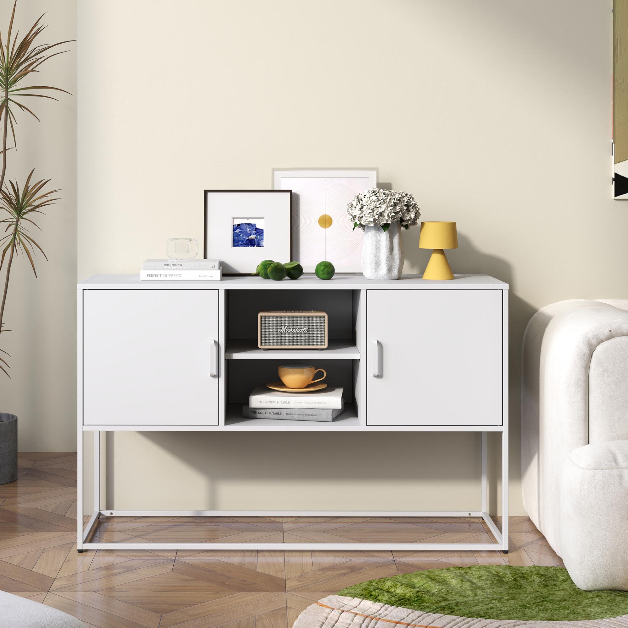Modern Sideboard Buffet Cabinet with 6 Compartments 47.2" Metal Wall ...