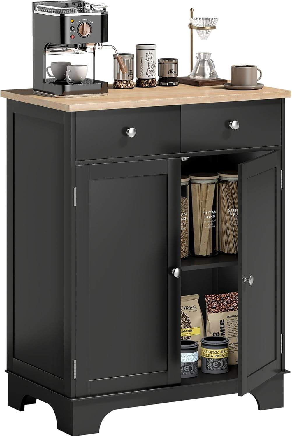 Modern Sideboard Buffet Cabinet with Solid Wood Countertop, 2 Drawers ...