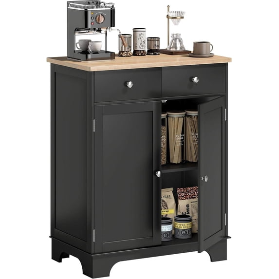 Modern Sideboard Buffet Cabinet with Solid Wood Countertop, 2 Drawers ...