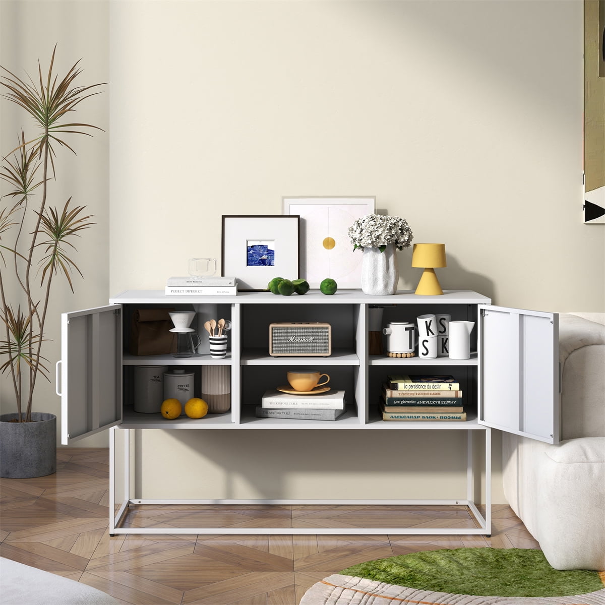 Modern Sideboard Buffet with Storage, Metal Accent Storage Cabinet with ...