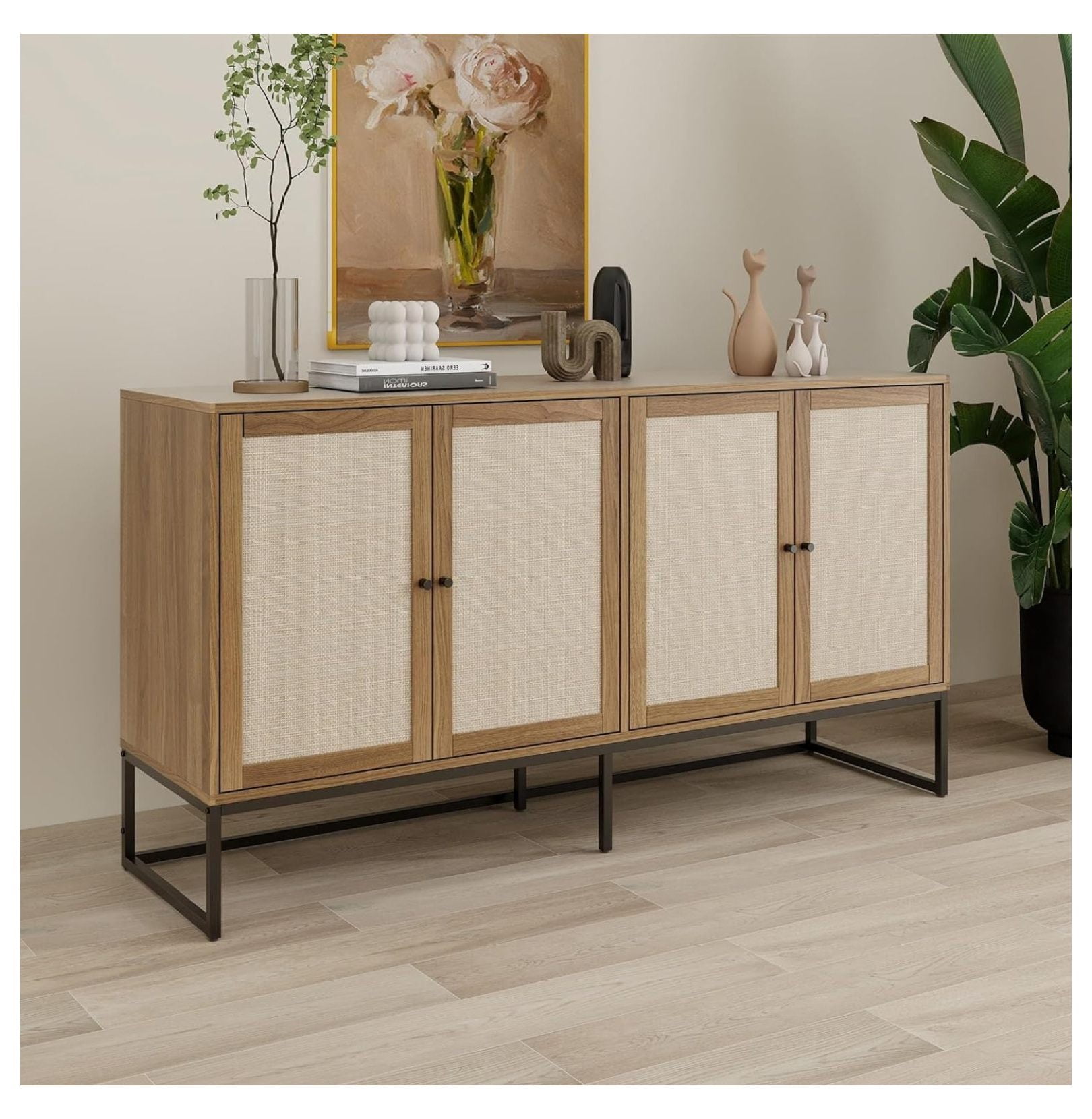 Modern Sideboard Cabinet, Accent Storage Cabinet with Rattan Doors and ...