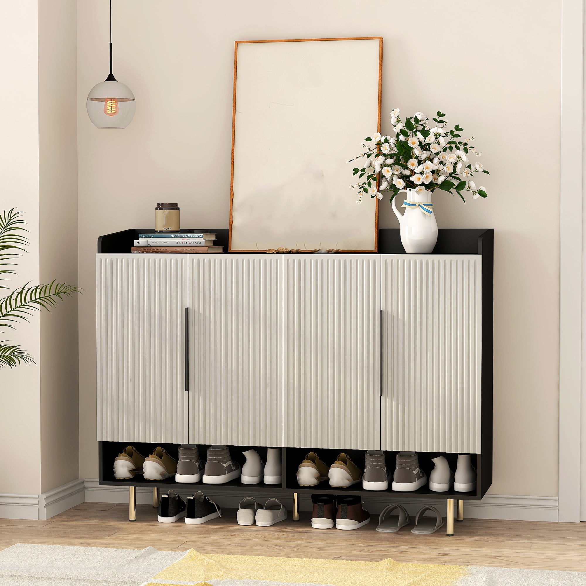 Modern Sideboard Cabinet With Metal Legs, Adjustable Shelves, Wooden ...