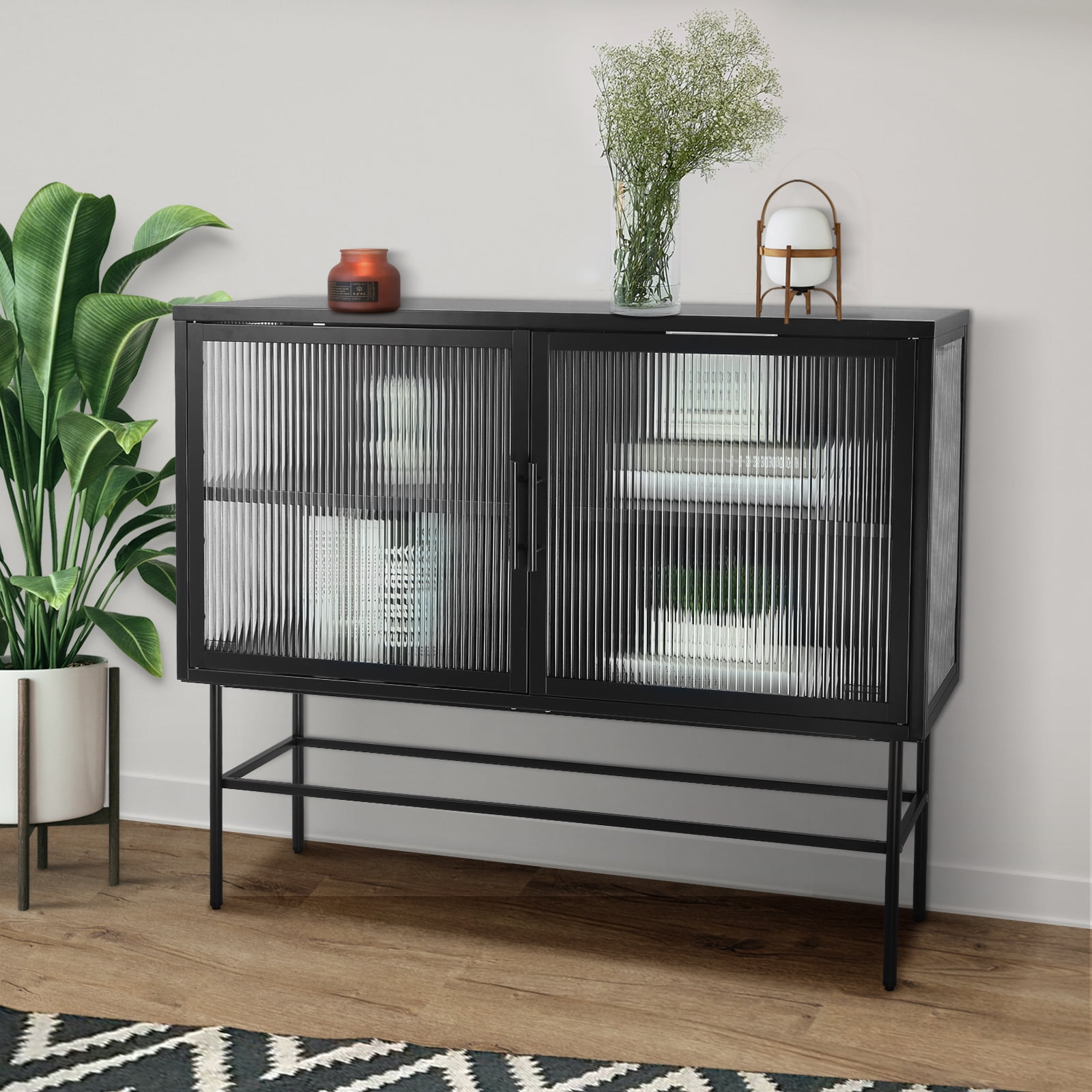 Modern Sideboard Console Table With 2 Fluted Tempered Glass Doors ...