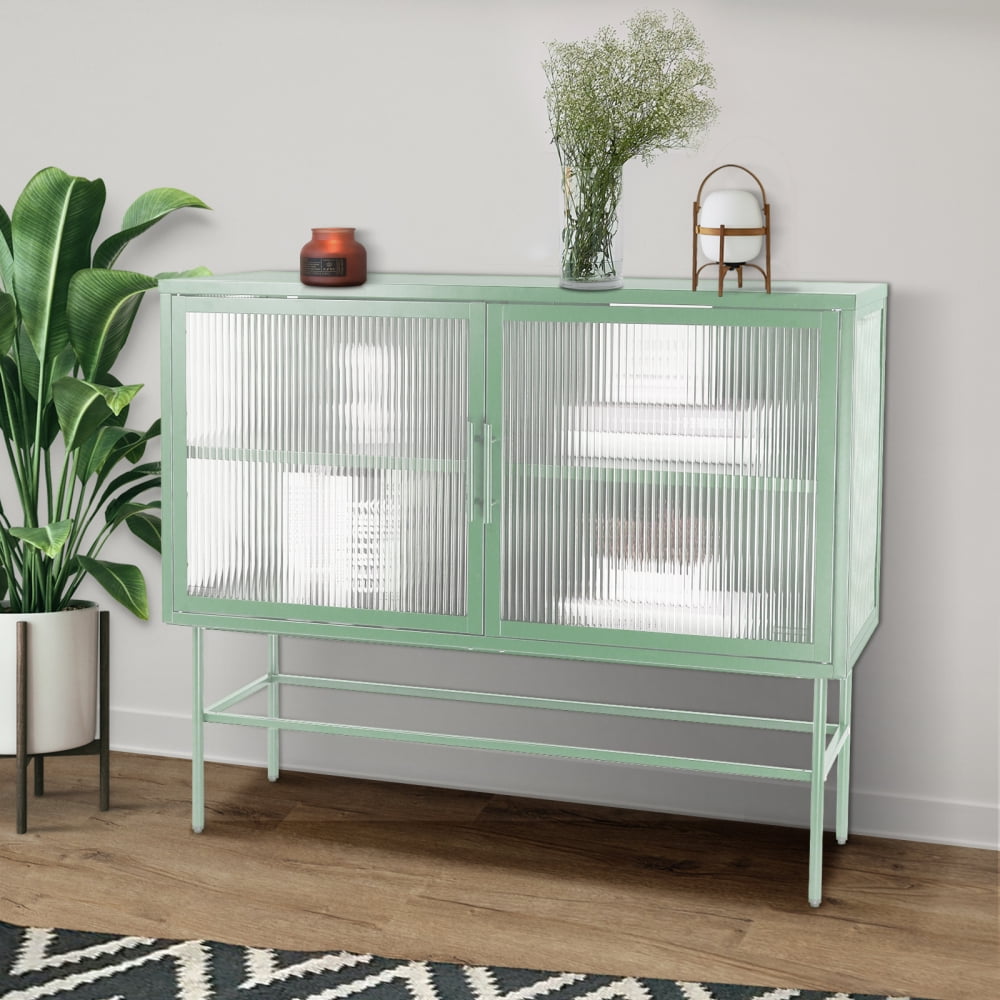Modern Sideboard Console Table with 2 Fluted Tempered Glass Doors ...