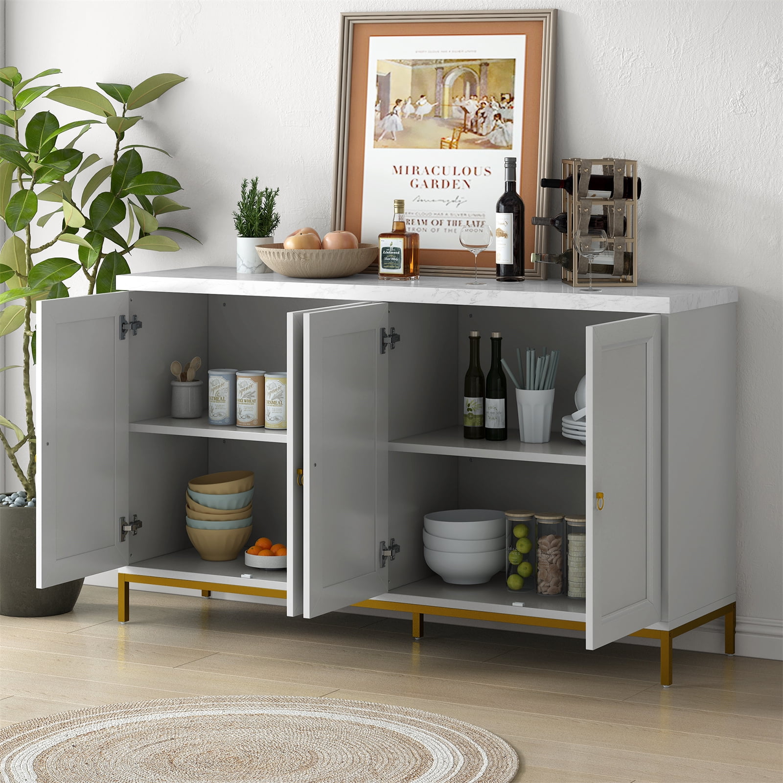 Modern Sideboard, Extra Large Storage Cabinet with Metal Handles and ...