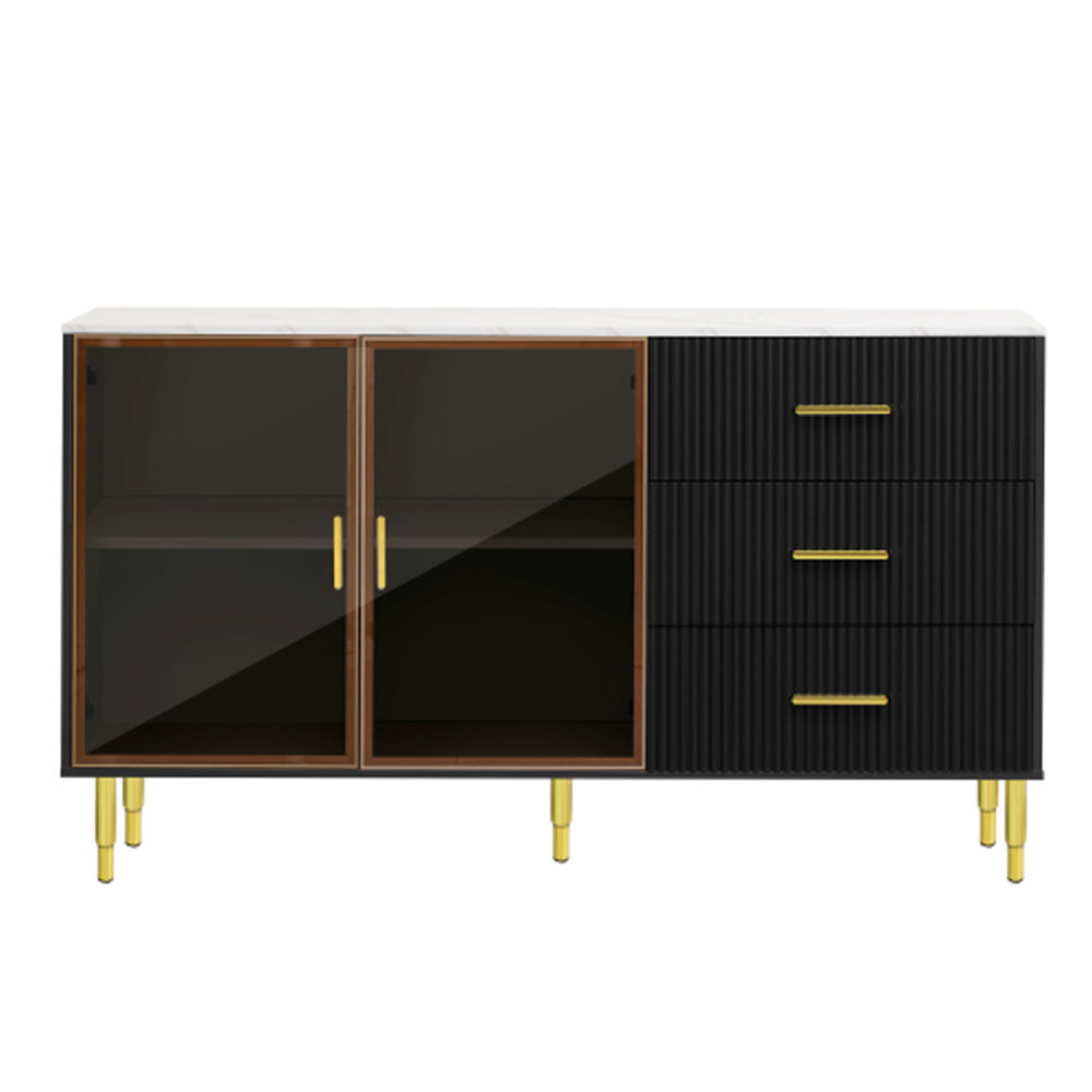 Modern Sideboard MDF Buffet Cabinet Marble Sticker Tabletop and Amber ...