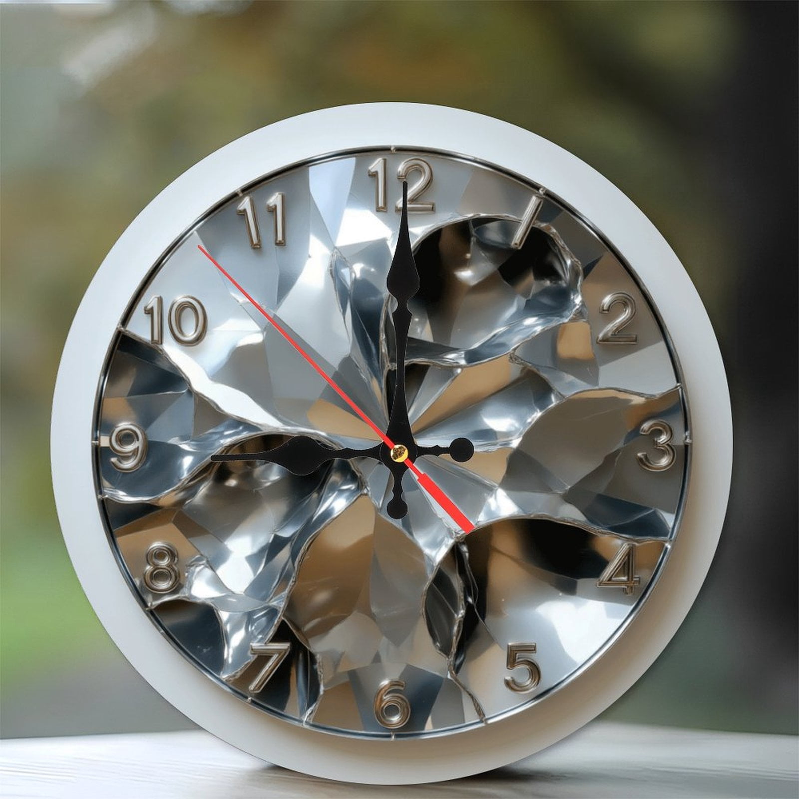 Modern Silver Decorative Wall Clock with Unique Design 10-Inch Silent ...
