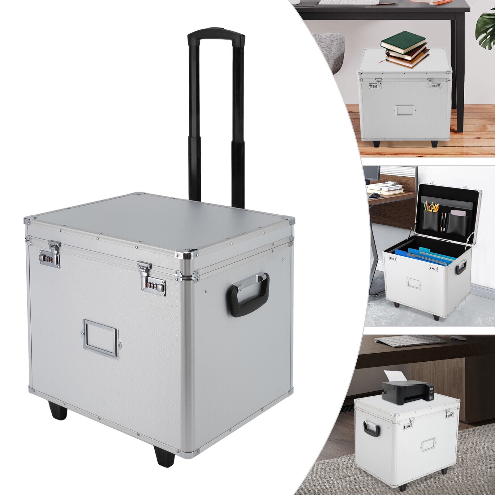 Mobile Silver Business File Organizer Box Hand Pull File Case Aluminum ...