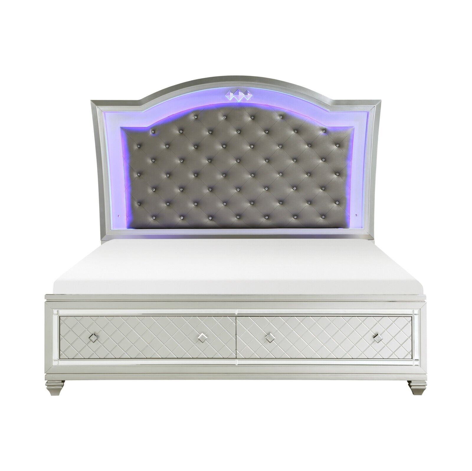 Modern Silver Finish Queen Platform Bed LED Headboard with Footboard ...