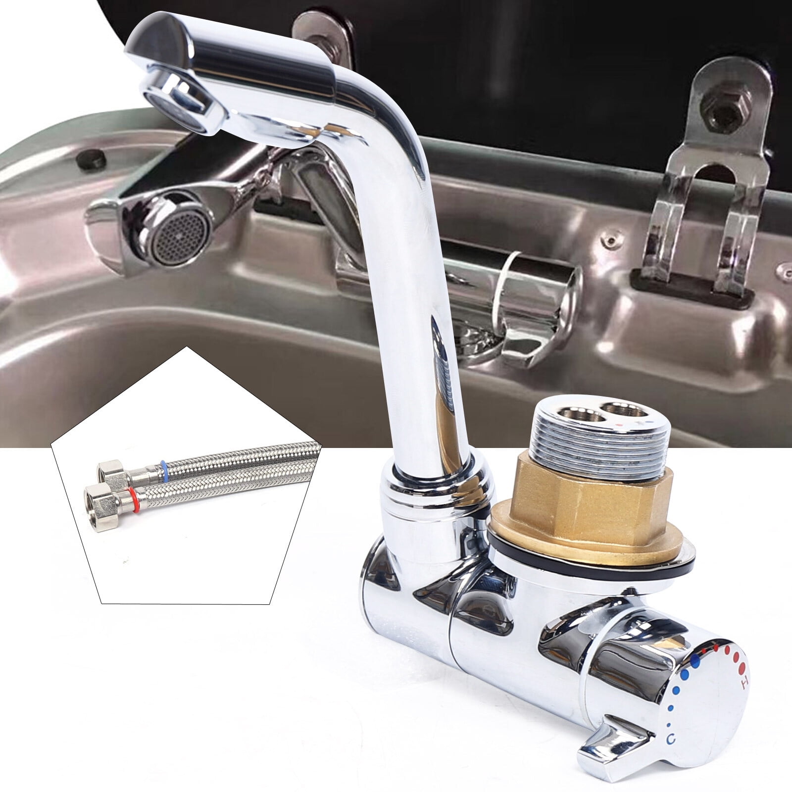 Modern Silver Foldable Faucet 360 Hot & Cold Water Tap Folding For RV ...