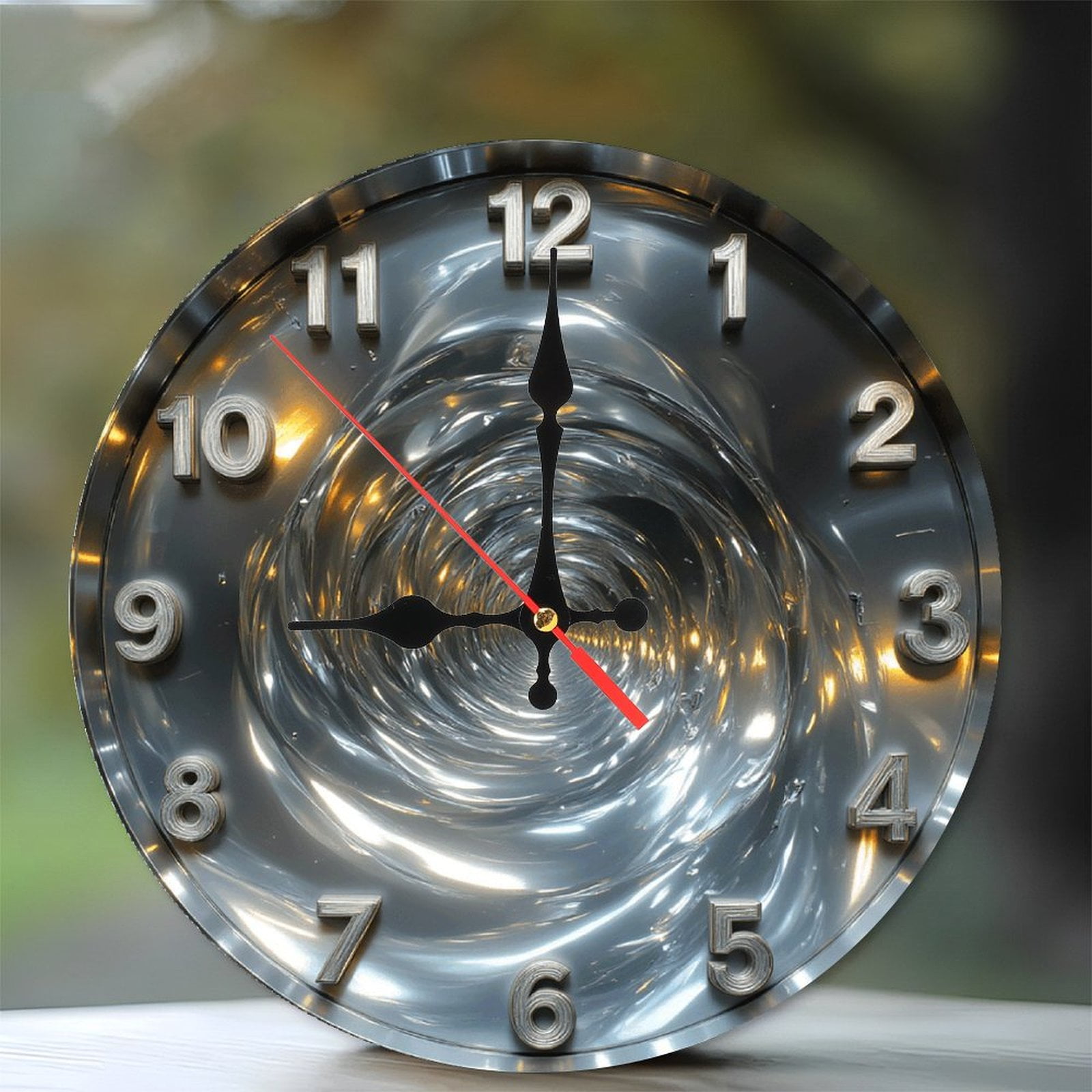 Modern Silver Spiral Wall Clock Decoration 10-Inch Silent Wooden Wall ...