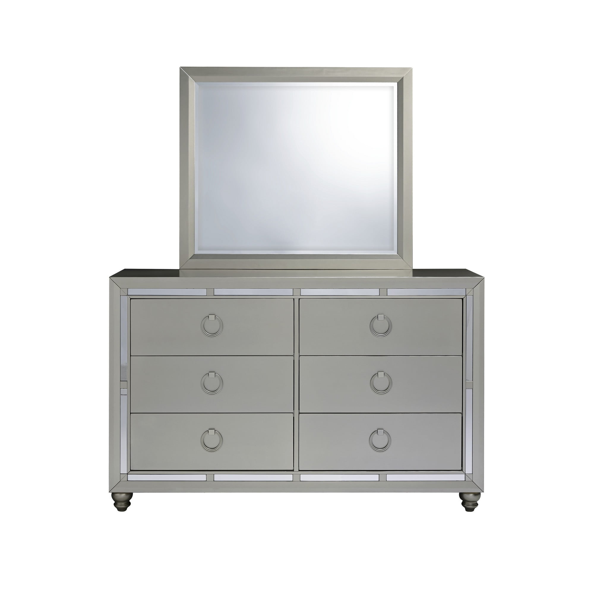 Modern Silver Tone Mirror with Sleek Wood Trim - Walmart.com