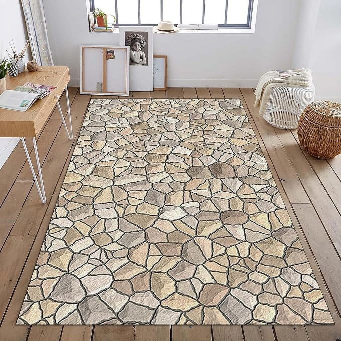 Modern Simple Area Rugs, Golden Line Green Gradient Bedroom Rug, Anti ...