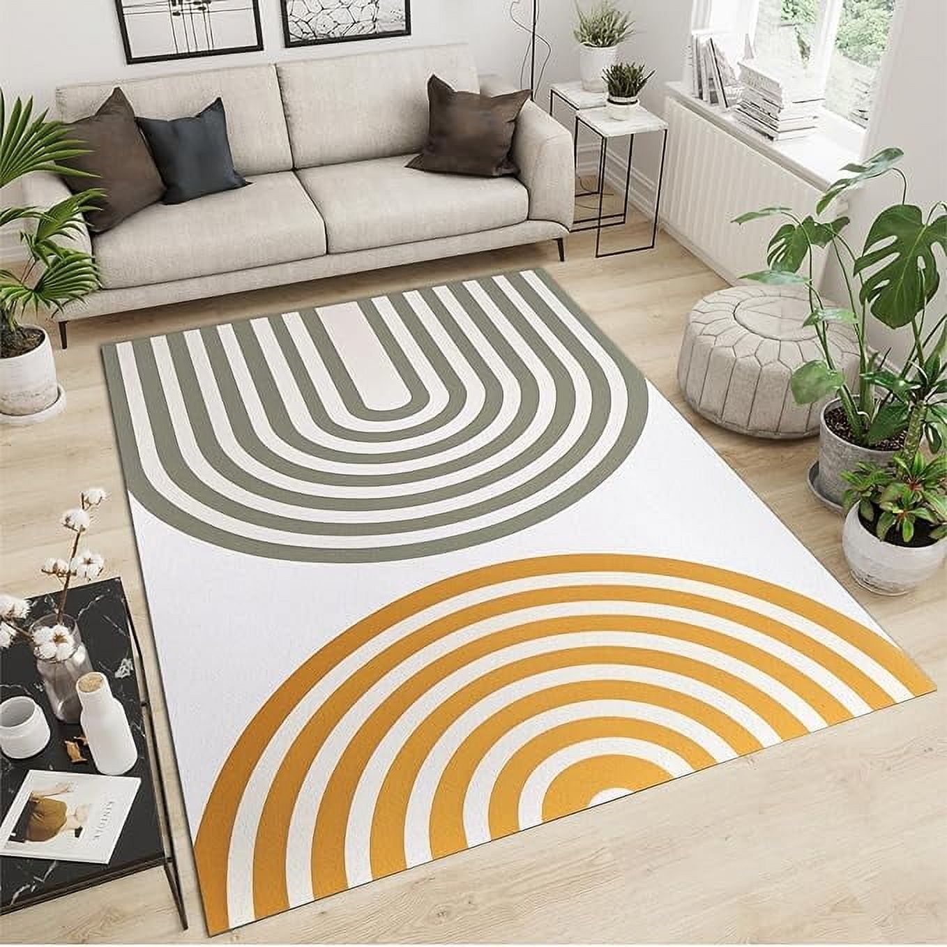 Modern Simple Art Deco Area Rug, Mid Century Boho Arched Line Bedroom ...