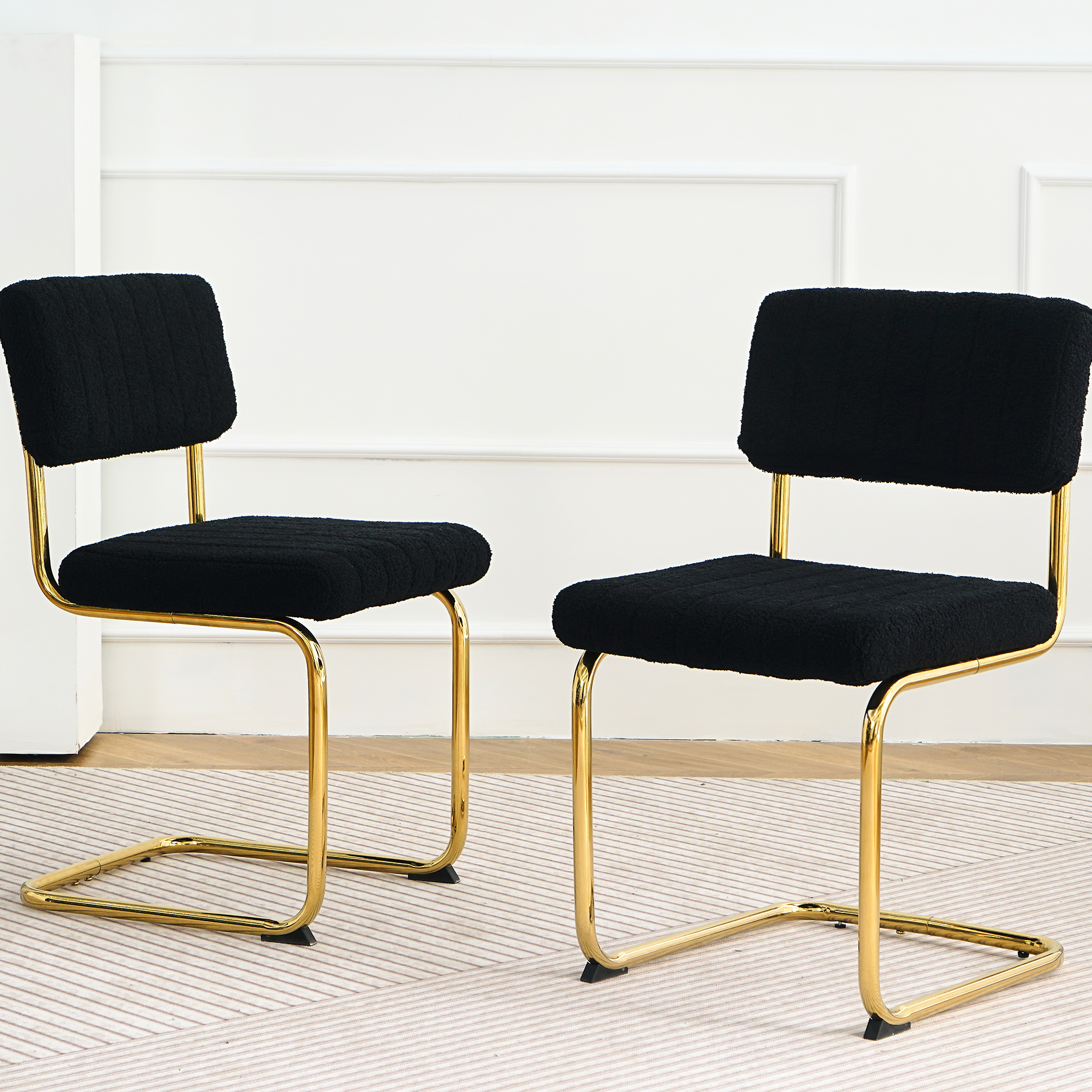 Modern Simple Black Dining Chair Of 2 - Fluffy Sponge Seat, Gold Metal ...