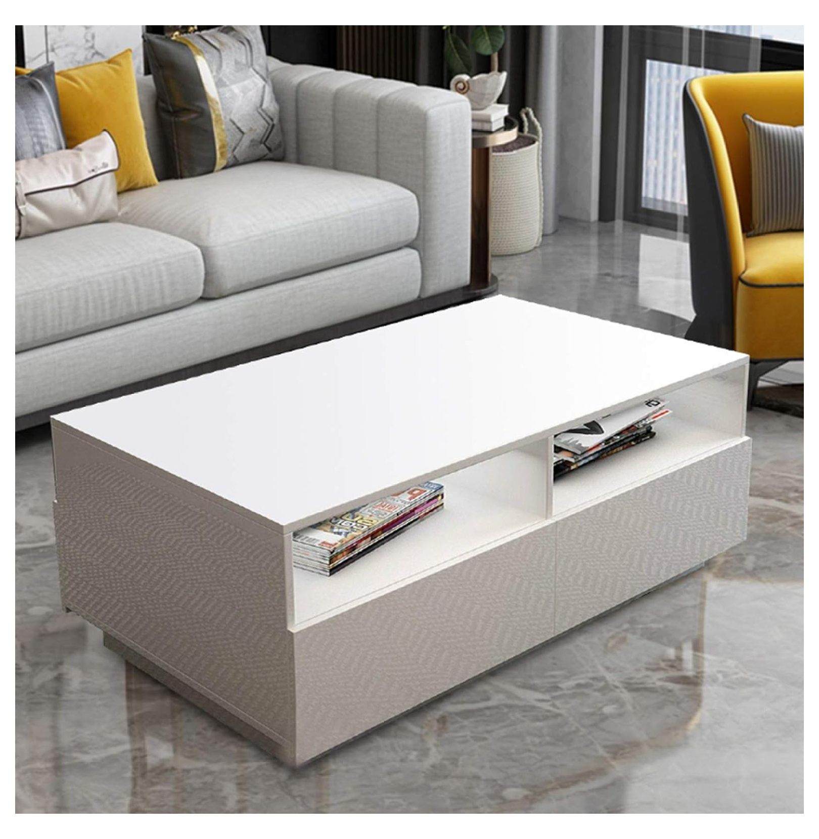 Modern Simple Coffee Table, High Gloss Living Room Table LED Coffee ...