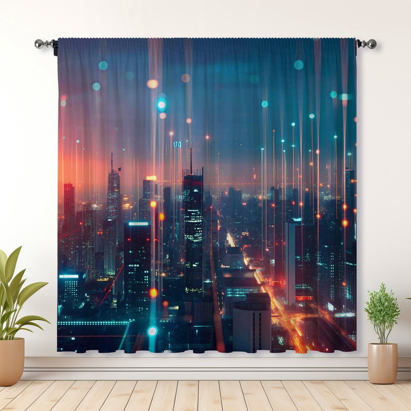 Modern Simple Curtains, Future City Print Blackout Curtains, Suitable ...
