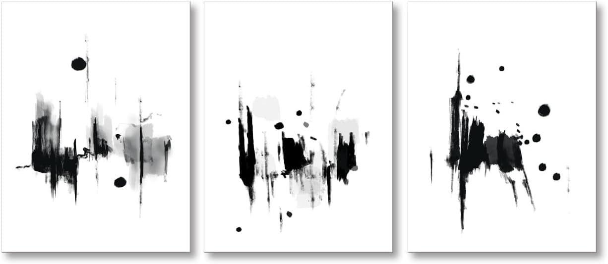 Modern Simple Minimal Abstract Wall Art Set of 3 Black and White Canvas ...