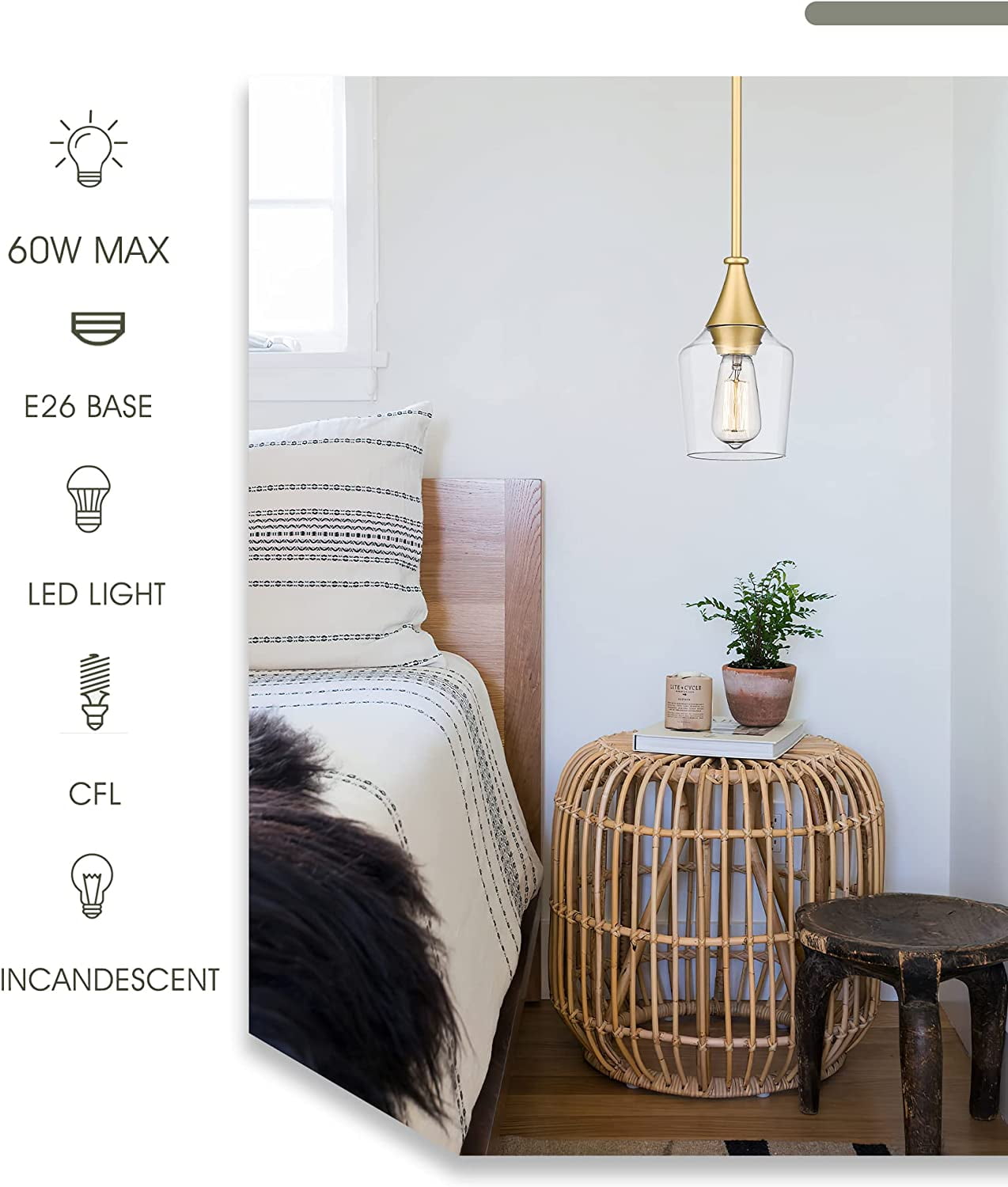 Modern Simple Pendant Light, 1-Light Matte Gold Glass Pendant Light ...