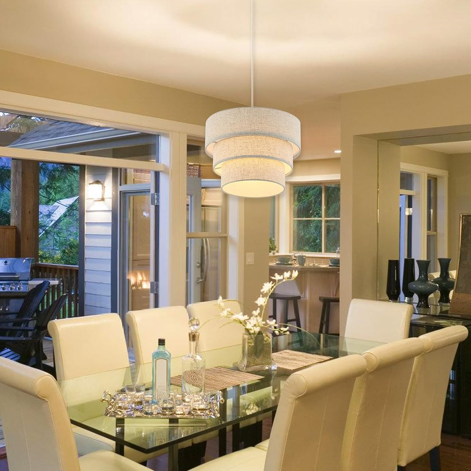 Modern Simple Plug in Pendant Light, Linen Fabric Shade Pendant Light ...