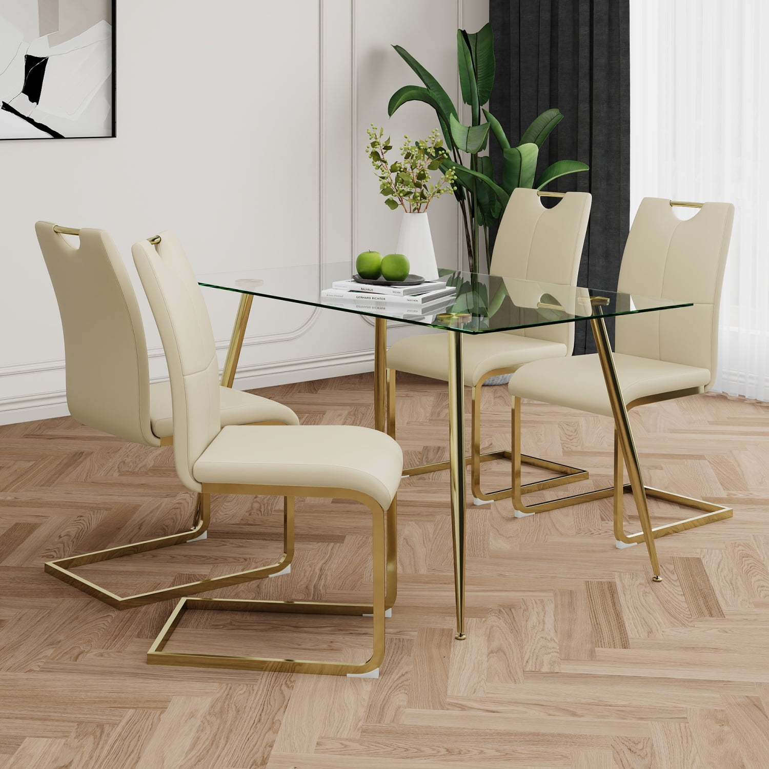 Modern Simple Rectangular Glass Dining Table, Wear-Resistant Tempered ...