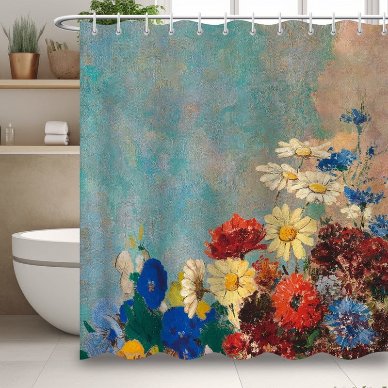 Modern Simple Shower Curtain, Floral Print Shower Curtain, Simple ...