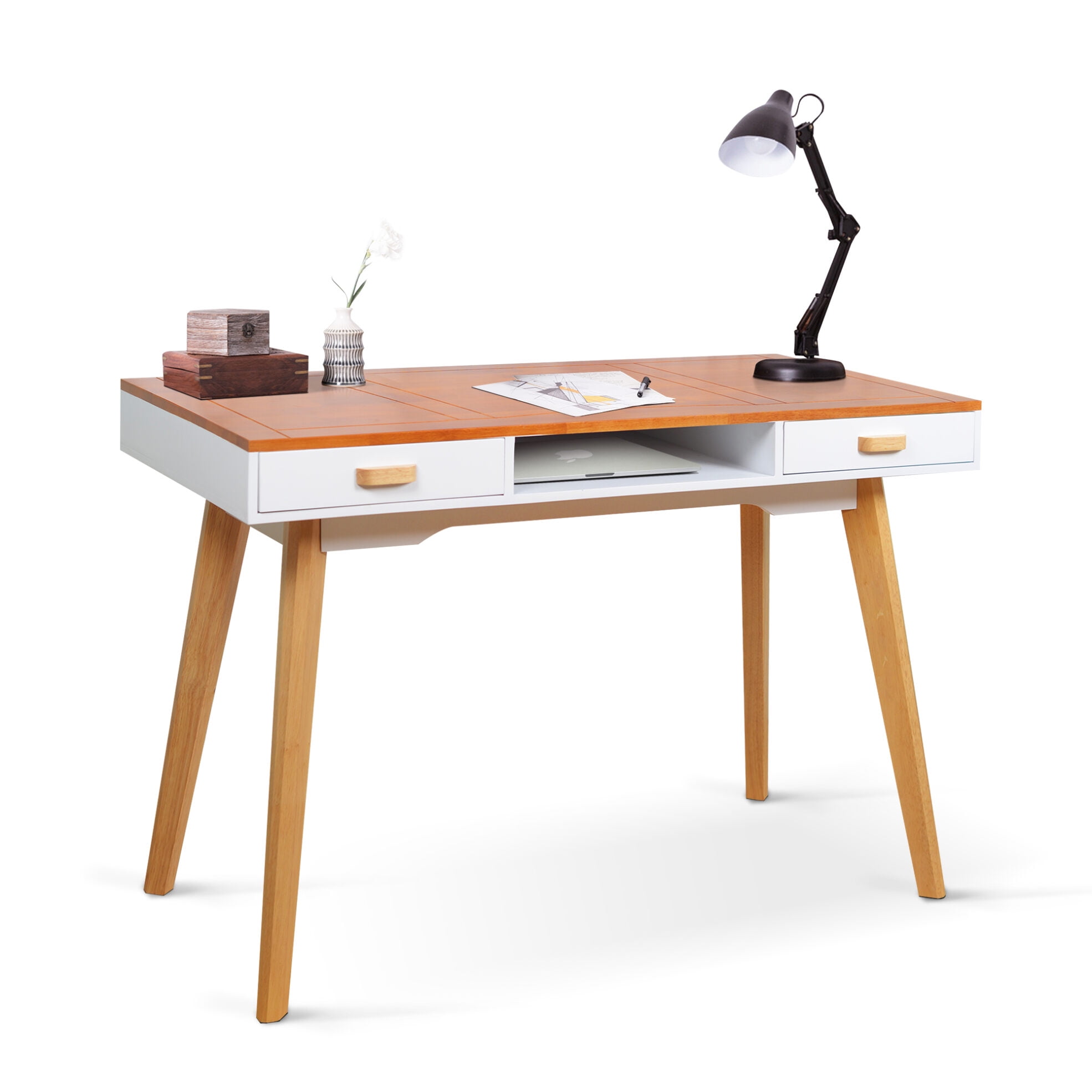 Modern Simple Style Computer Desk with 2 Drawers and Open Storage Shelf ...