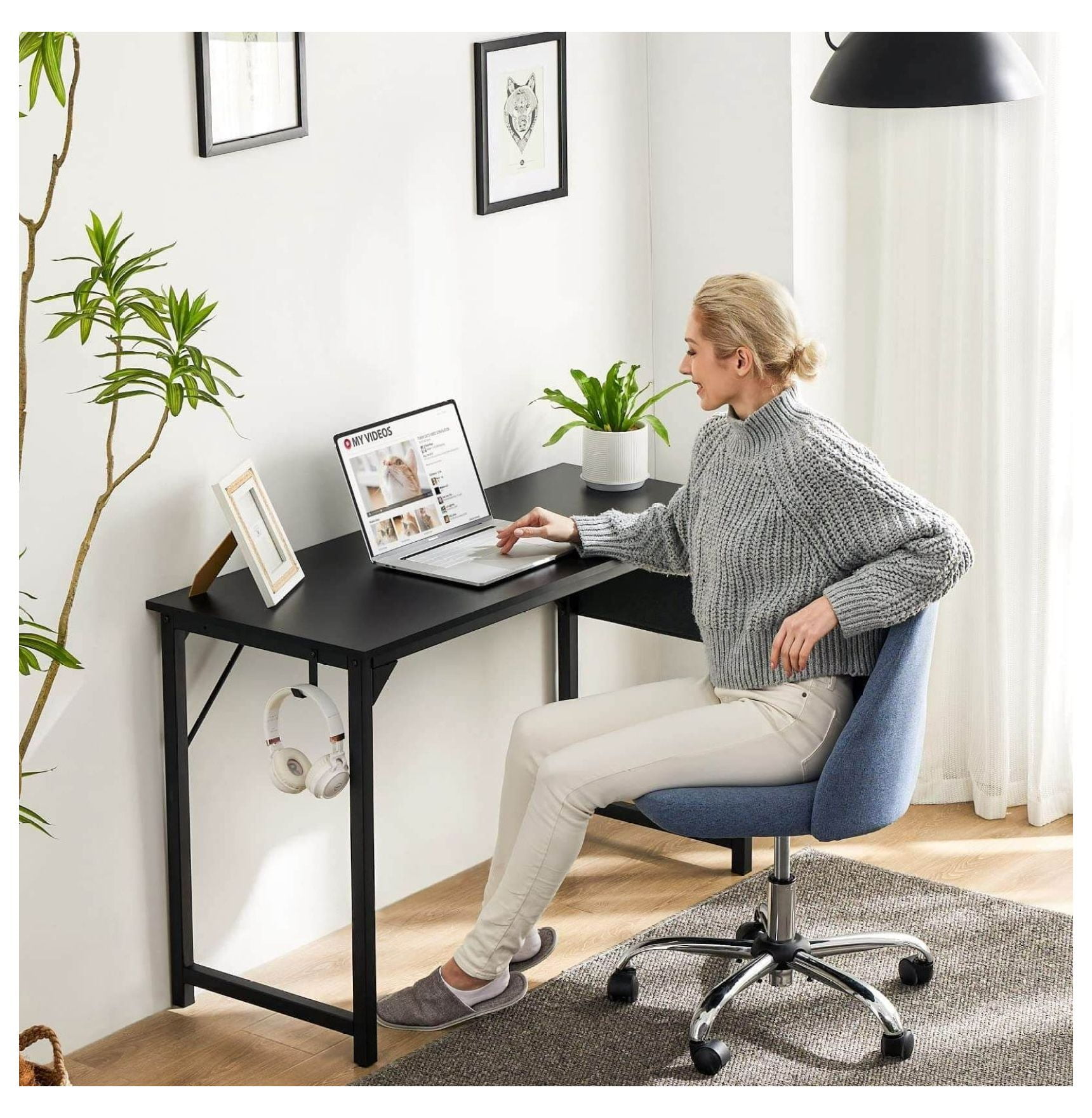 Modern Simple Style Wooden Work Office Desks with Storage,40 Inch,Black ...