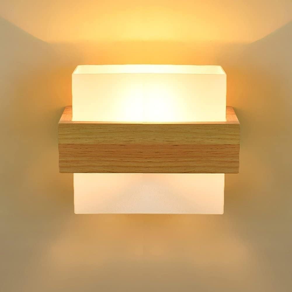 Modern Simple Wall Lamp Solid Wood Wall Lights with Glass Lampshade ...