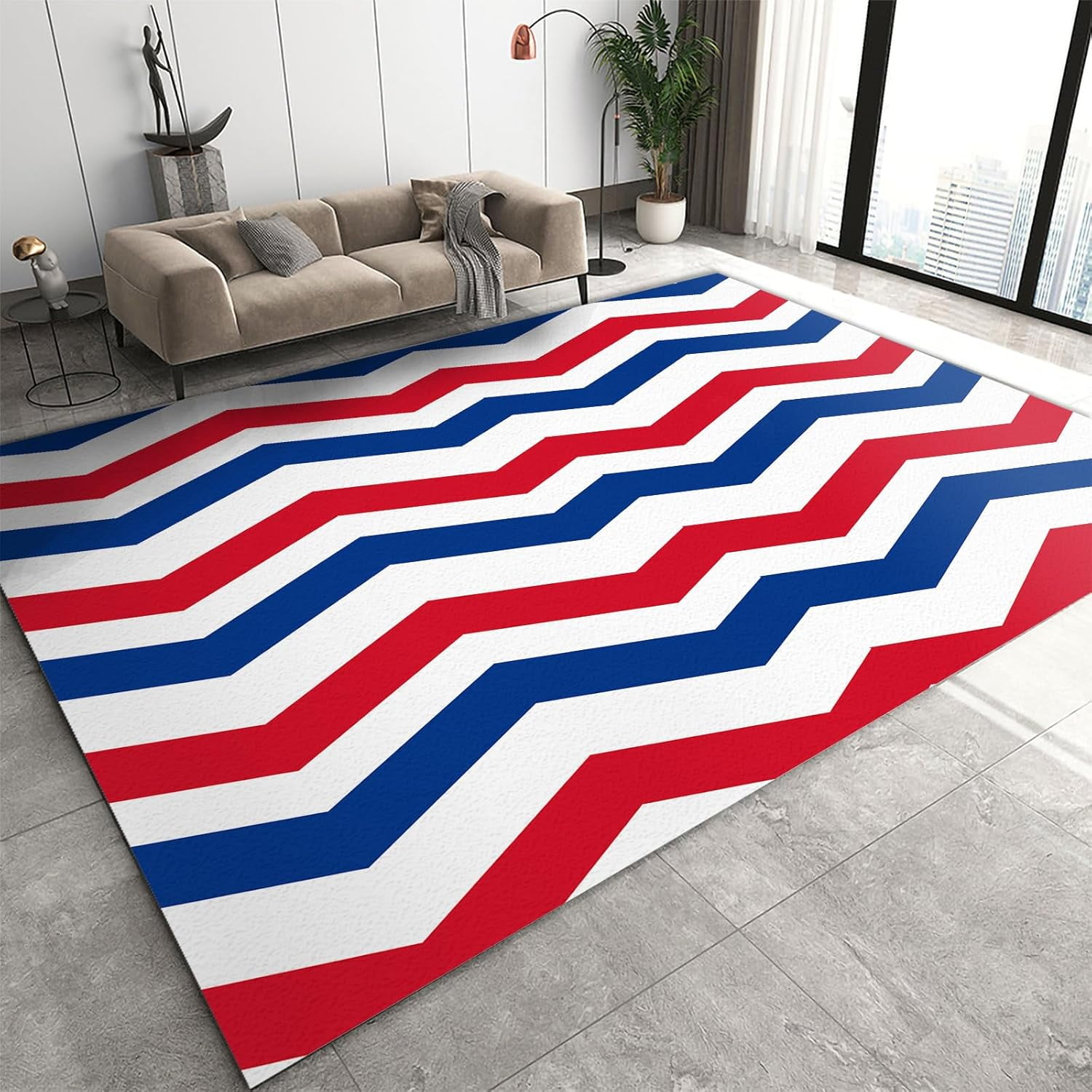 Modern Simple Wavy Lines Washable Rugs, Red Blue White Stripes Area ...