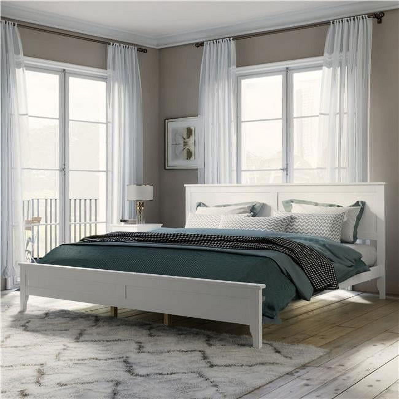 Modern Simple King Size Bedroom Bed Frame, White Solid Pine Wood ...
