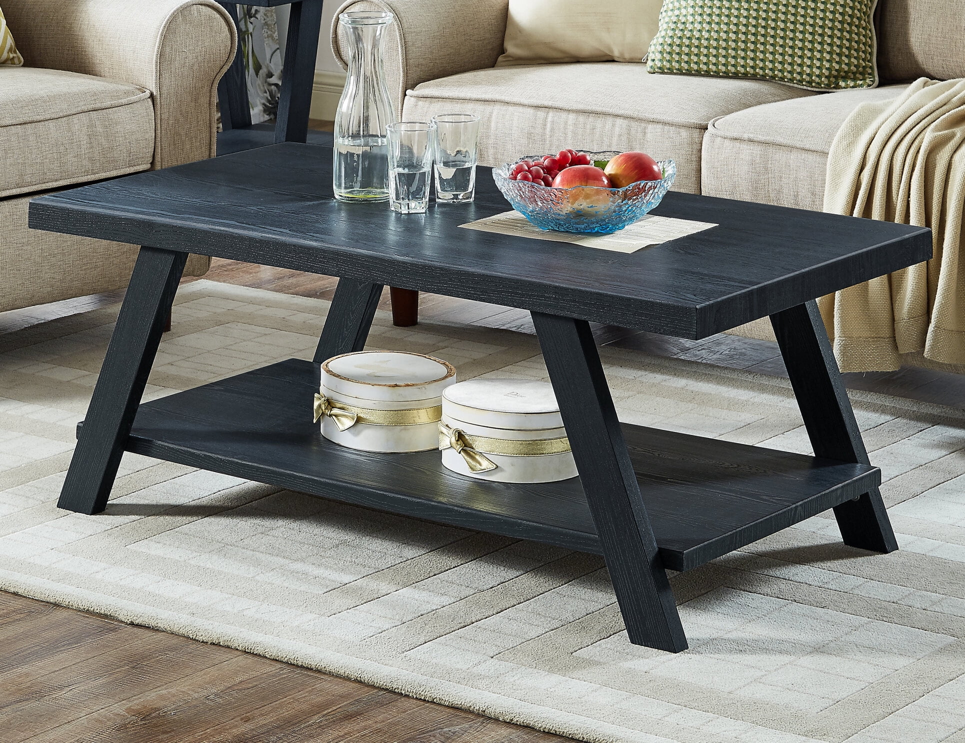 Modern Simplistic Coffee Table with Storage Shelf, Rustic Cocktail ...