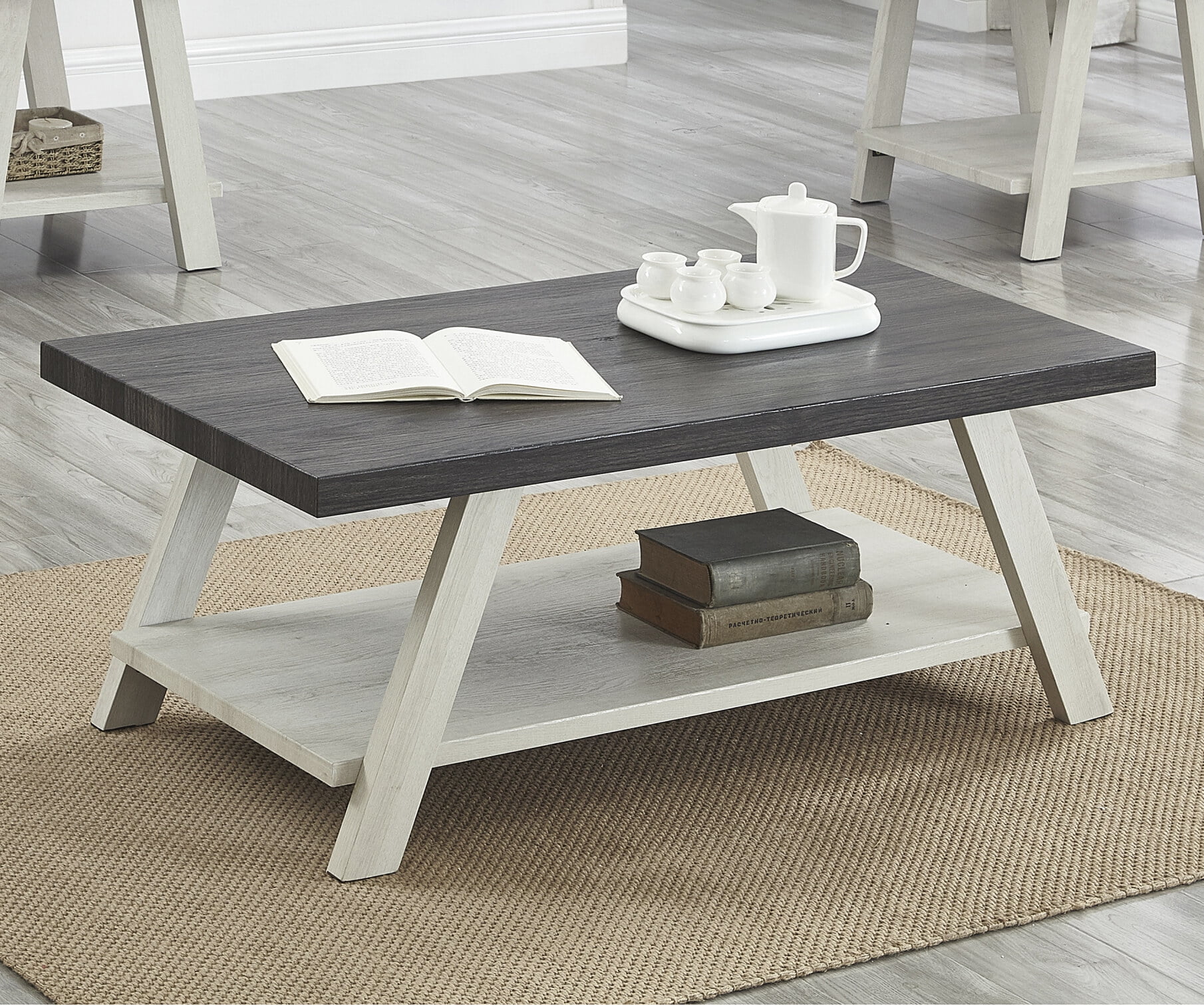 Modern Simplistic Coffee Table with Storage Shelf, Rustic Cocktail ...