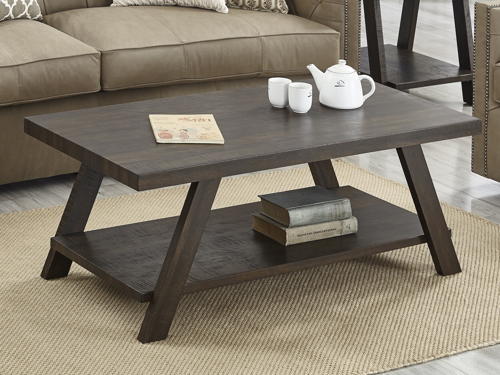Modern Simplistic Coffee Table with Storage Shelf, Rustic Cocktail ...