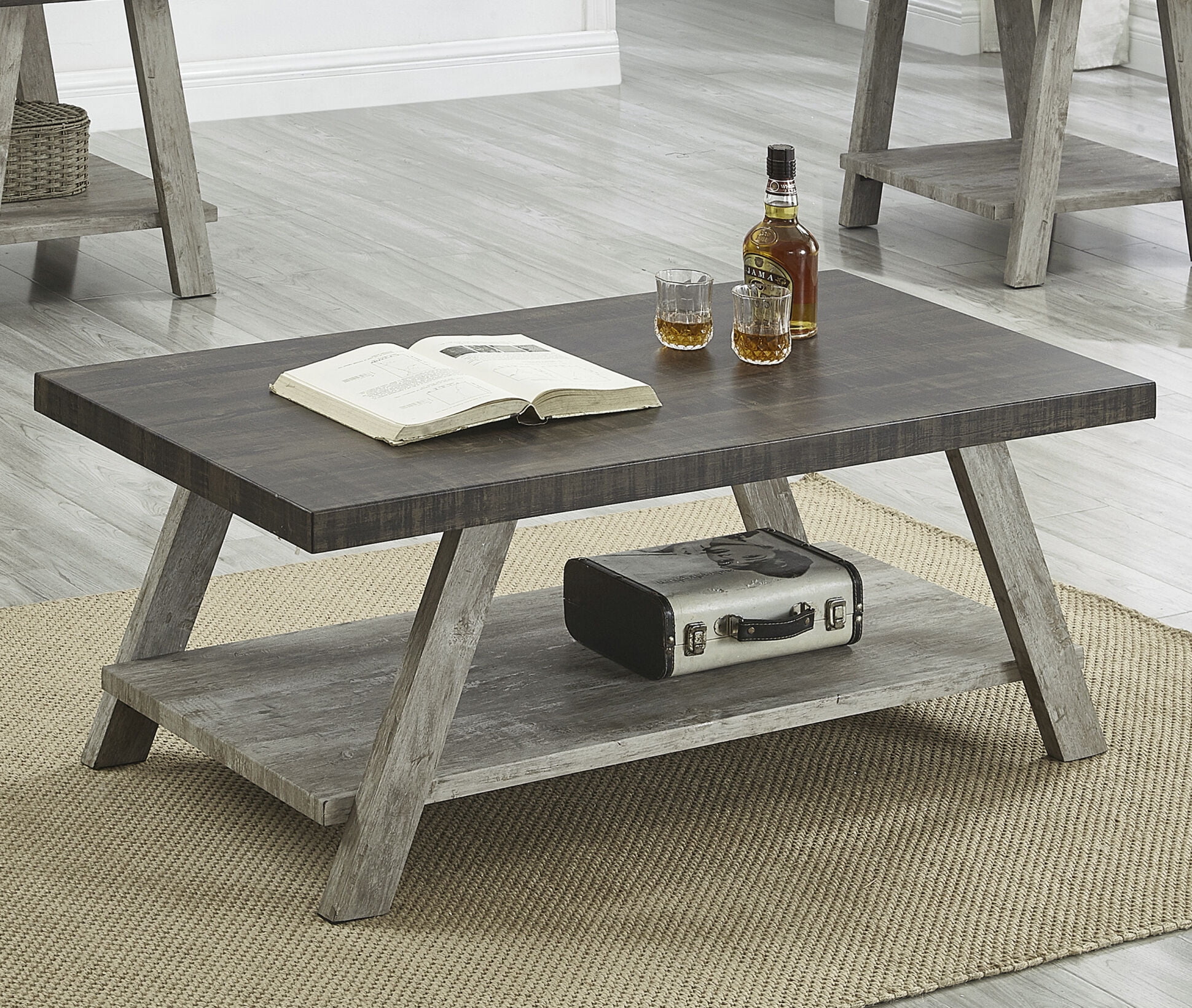Modern Simplistic Coffee Table with Storage Shelf, Rustic Cocktail ...
