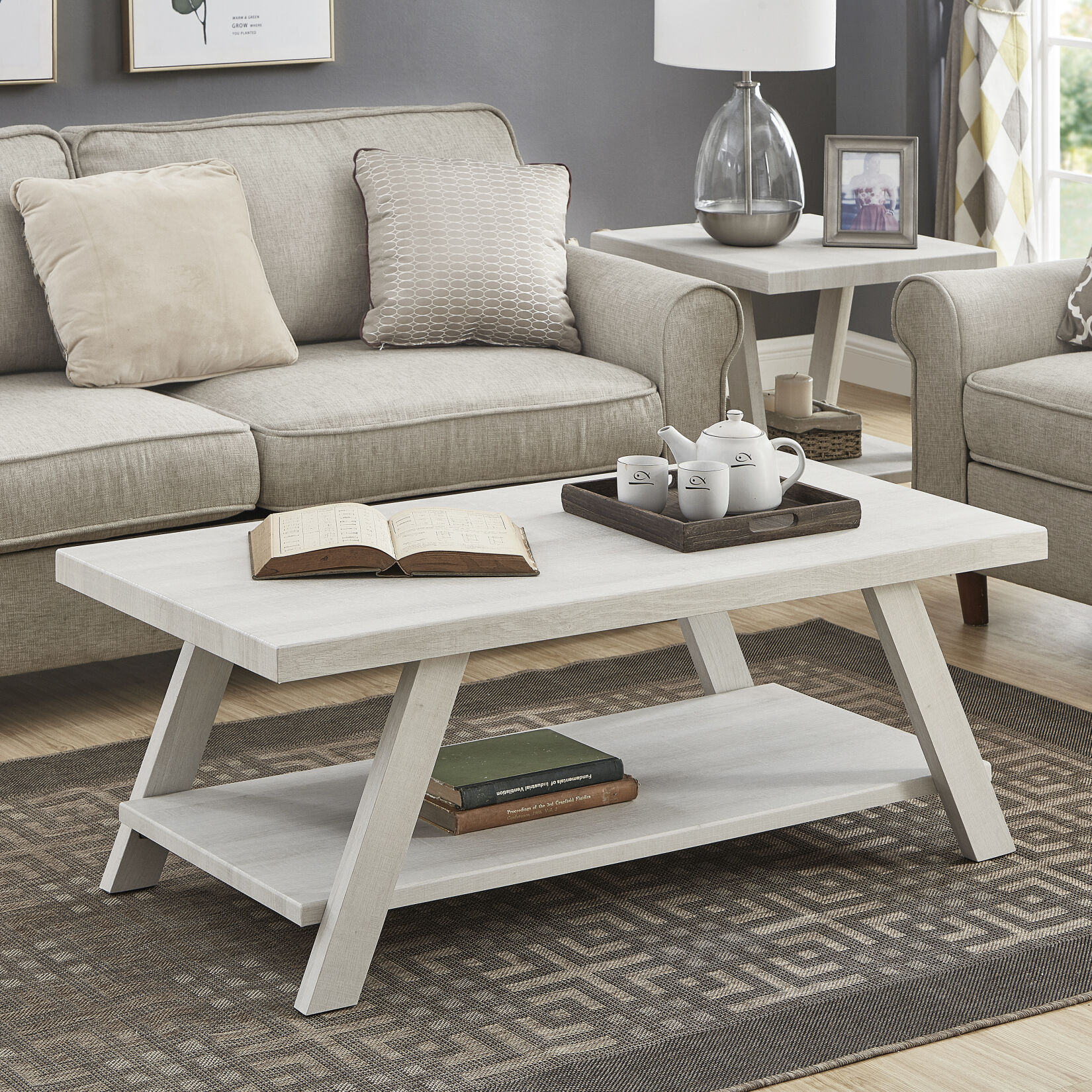 Modern Simplistic Coffee Table with Storage Shelf, Rustic Cocktail ...