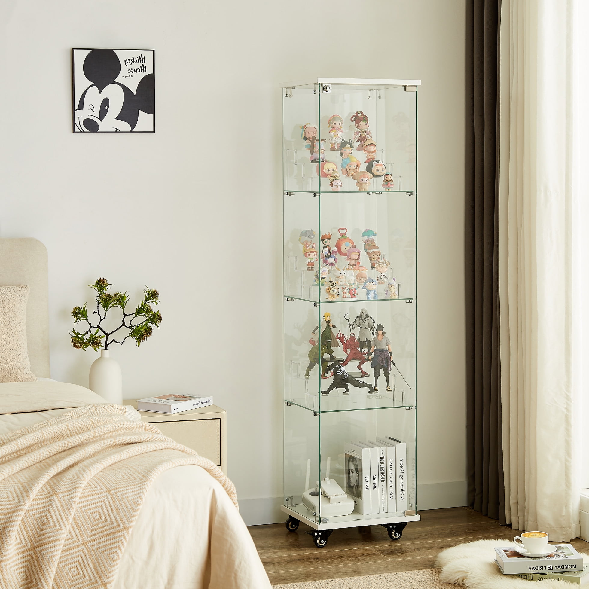 Modern Single Door Glass Cabinet with Lock and Wheels, Model Display ...