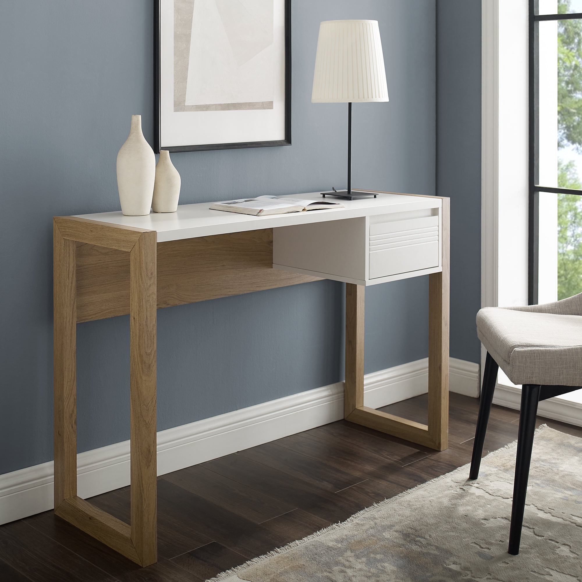 Modern Single Fluted Drawer English Oak Writing Desk by Walker Edison ...