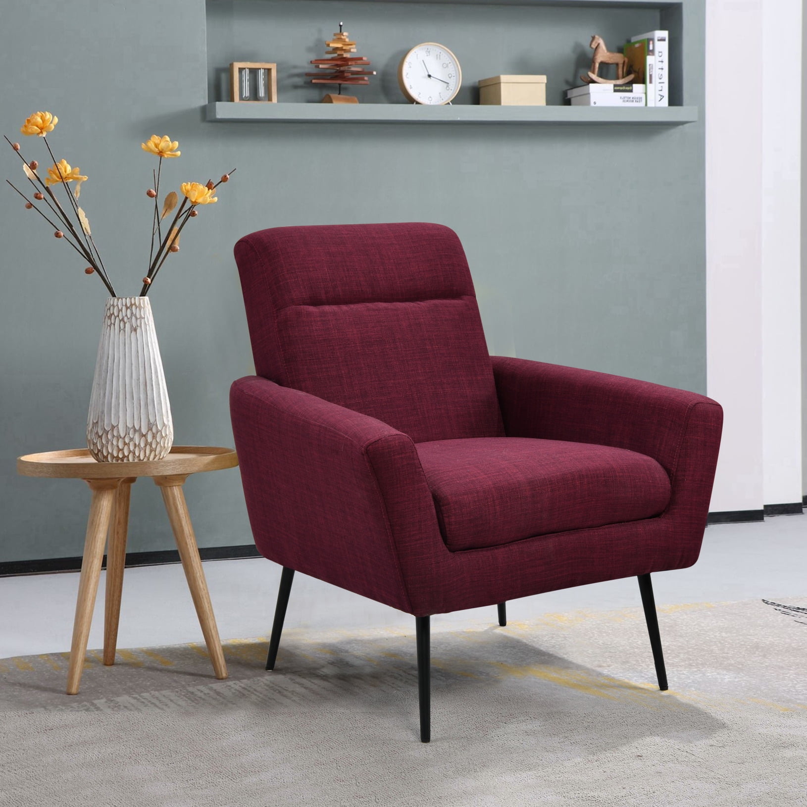 Modern Single Sofa Chair with High Back and Soft Armrest, Linen ...