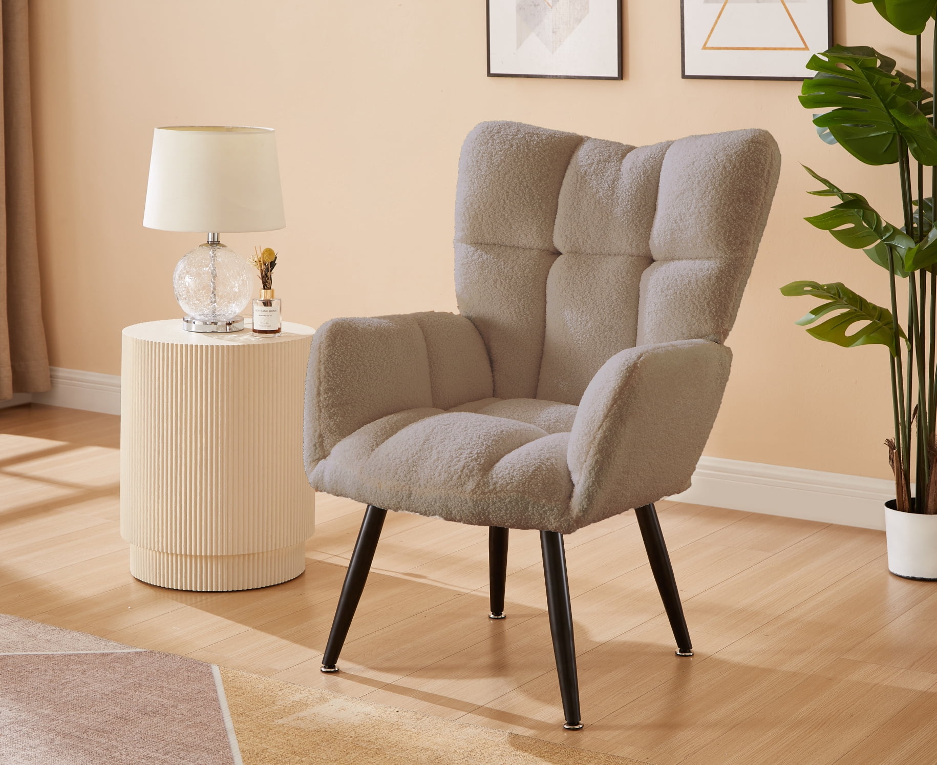 Modern Single Sofa Chair, Teddy Upholstered Accent Chair with Wide ...